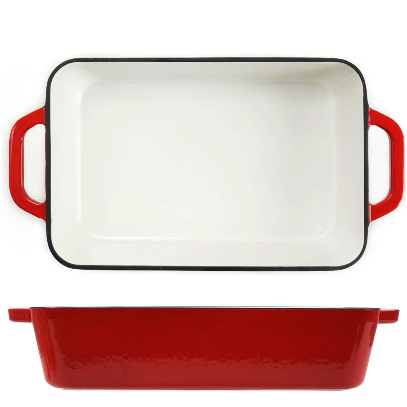 Enameled Cast Iron Rectangular Baking Pan with Loop Handles, Casserole ...